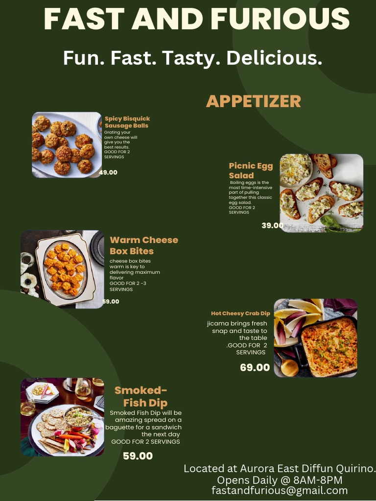 Fast and Furious Menu Highlights | PDF | Soup | Desserts