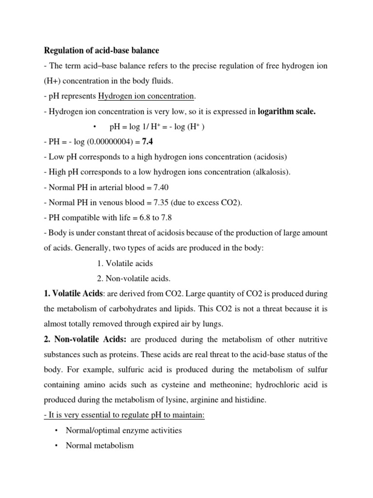 Regulation of Acid Base Balance | PDF | Buffer Solution | Ph