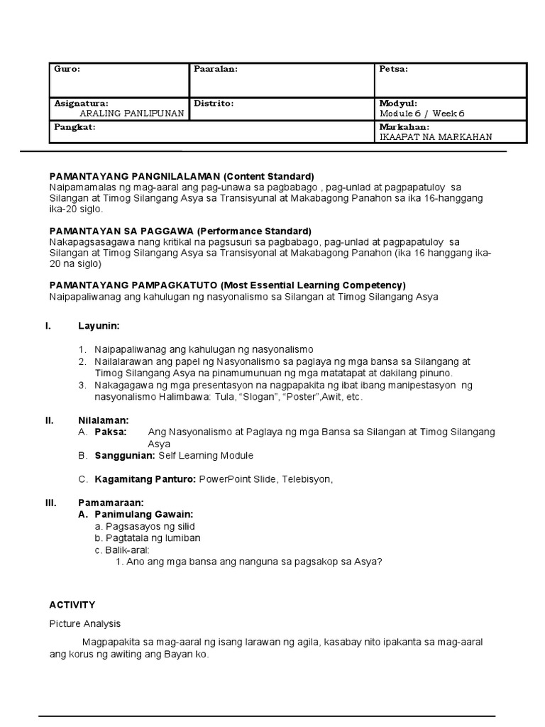 Lesson Plan Nasyonalismo | PDF