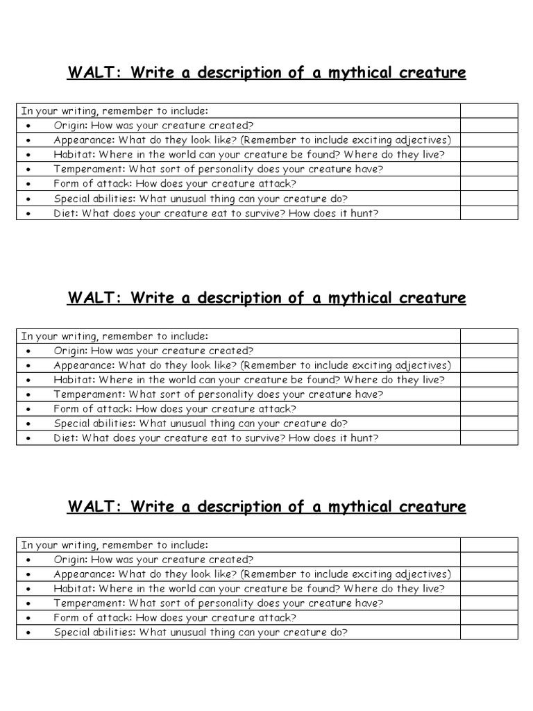WALT Write a description of a mythical creature | PDF
