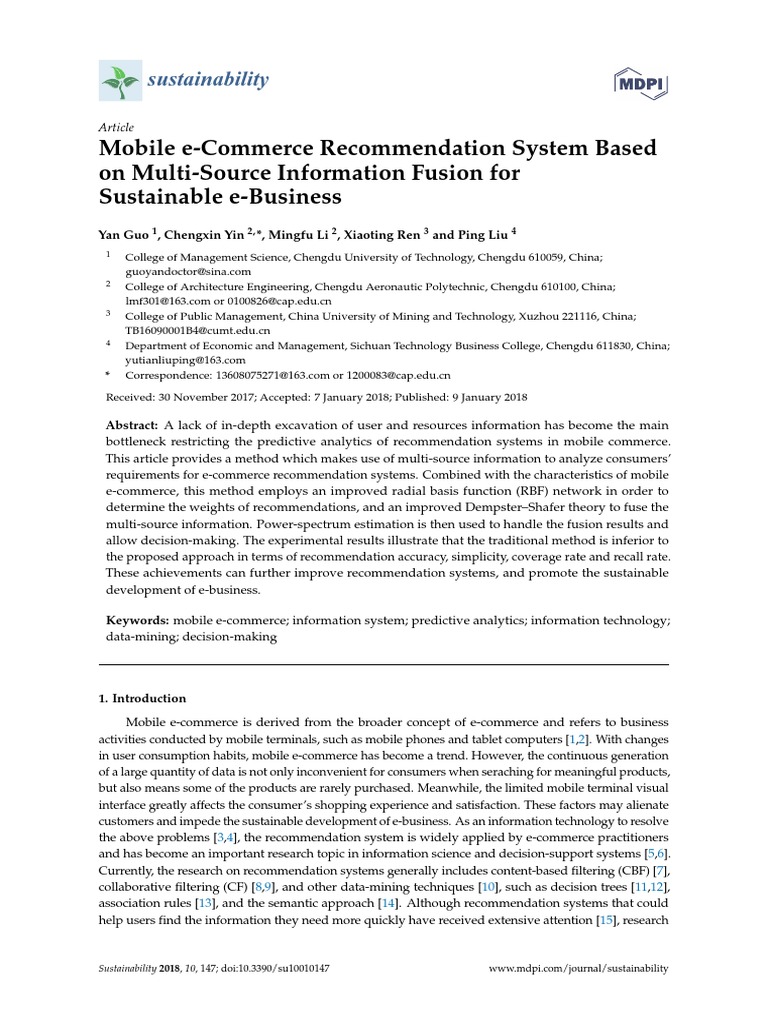 E Commerce Recommendation System Pdf Online Shopping E Commerce