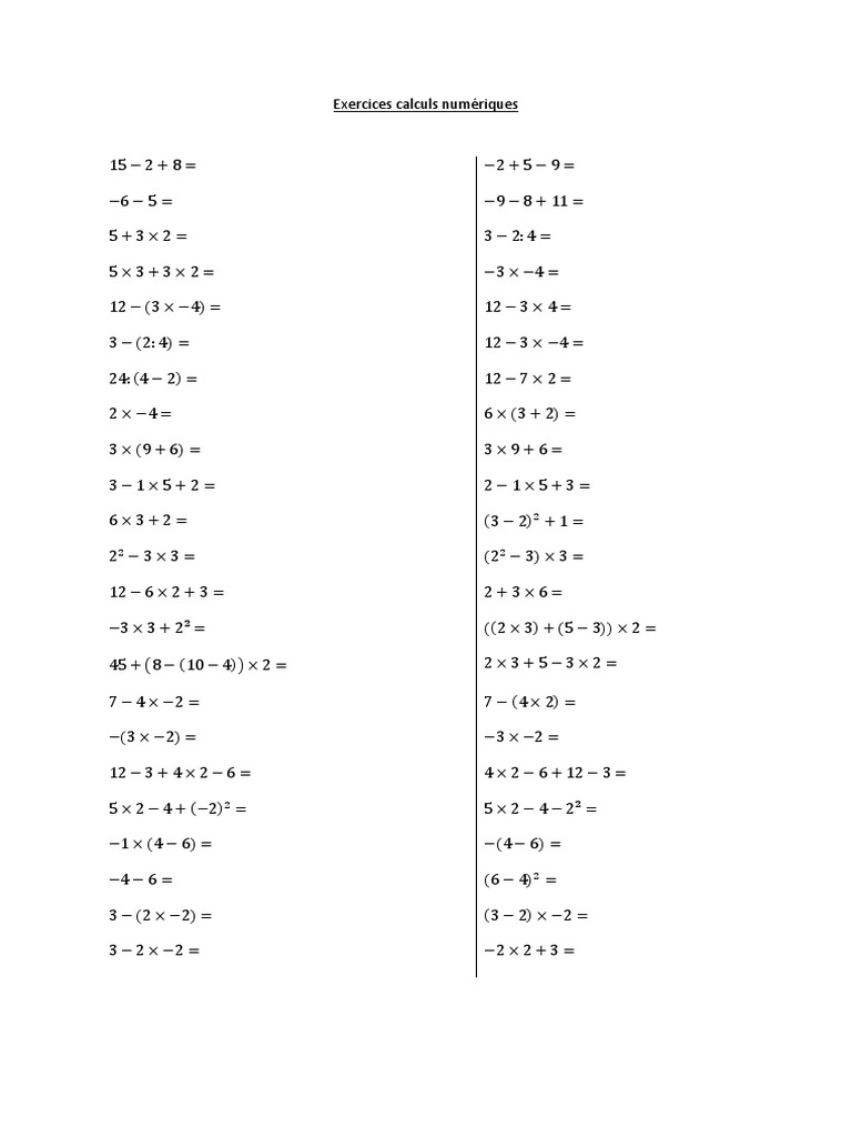 Exo Calculs Numérique | PDF