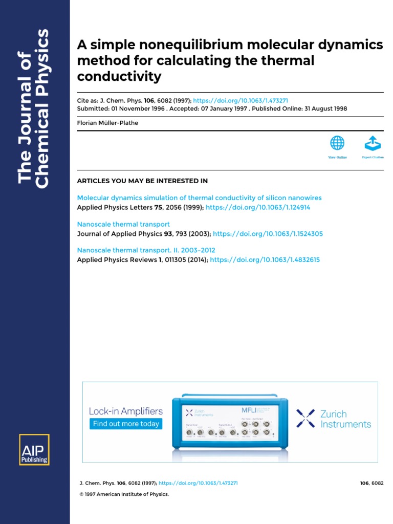 A Simple Nonequilibrium Molecular Dynamics Method For Calculatingthe Thermal Conductivity | PDF ...
