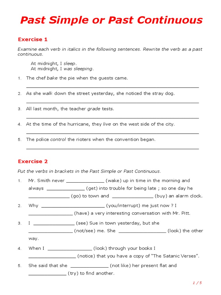 Past Simple vs Past Continuous Tenses Exercise | PDF