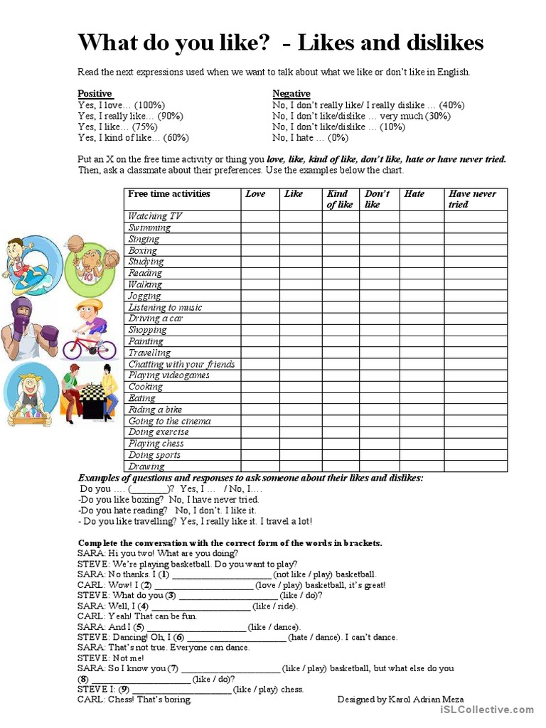 Talking About Likes and Dislikes | PDF | Language Arts & Discipline ...