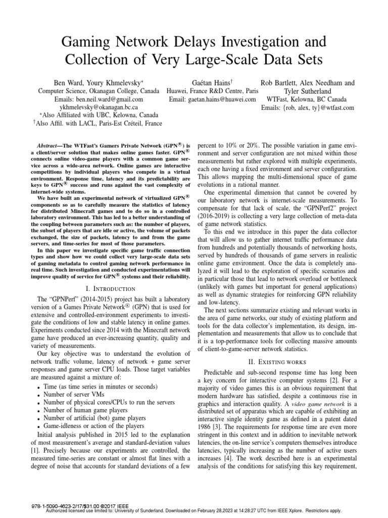 Gaming Network Delays Investigation and Collection of Very Large-Scale Data Sets | PDF | Peer To ...