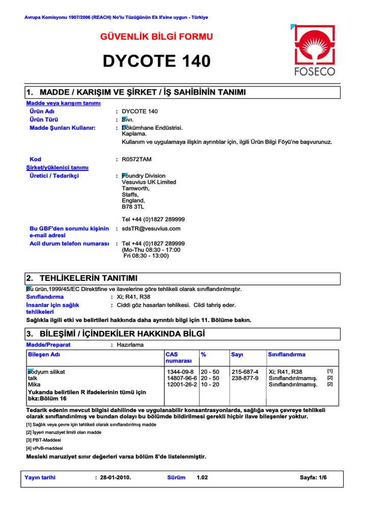 Dycote 140 MSDS Turkish | PDF