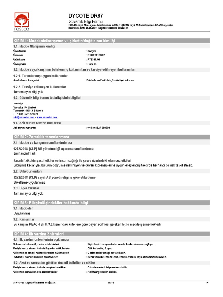 DYCOTE DR87 - MSDS Turkish | PDF