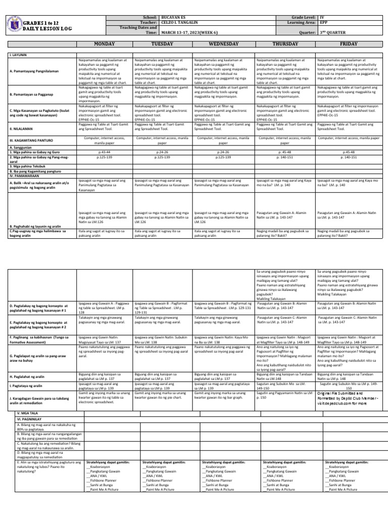 DLL - Epp 4 - Q3 - W6 | PDF