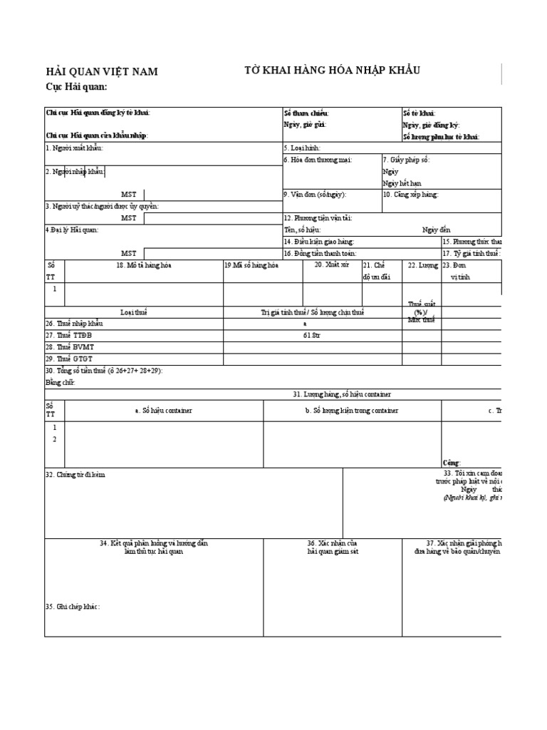 Mẫu tờ khai NK | PDF