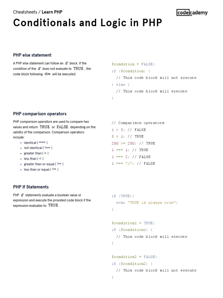 Conditionals And Logic In Php Pdf Boolean Data Type Php 