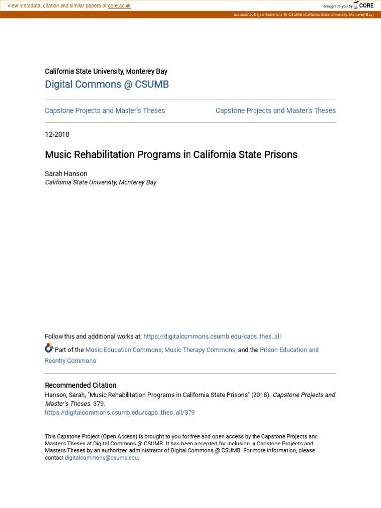 Music Rehab Programs Reduce Recidivism for CA Inmates | PDF ...