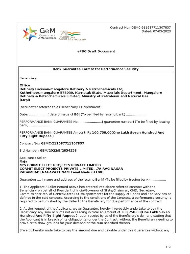 GEMC-511687711307837 Bid Epbg | PDF | Guarantee | Justice