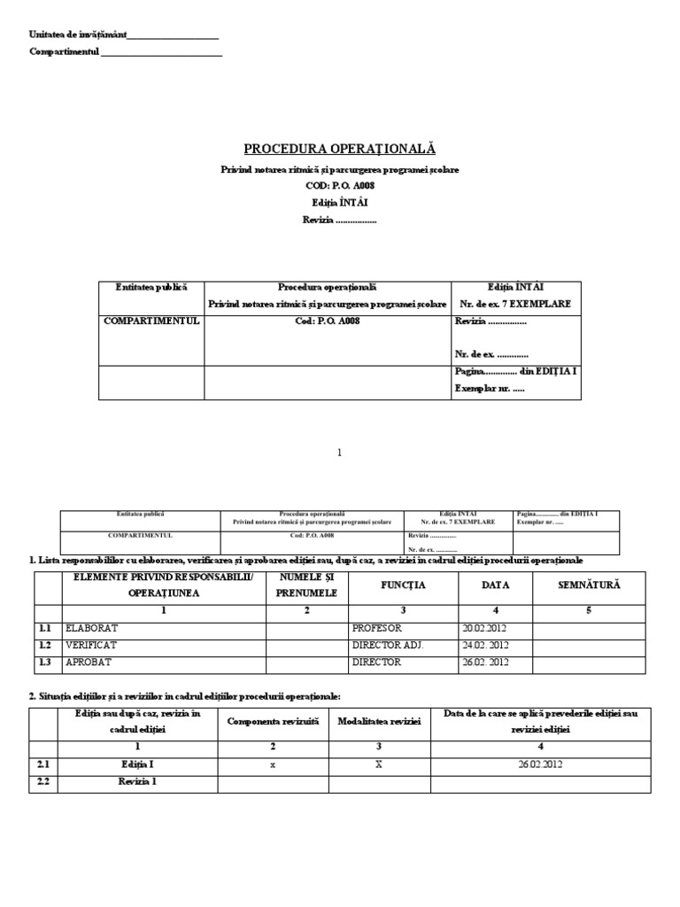 Modele de Proceduri Operationale A | PDF