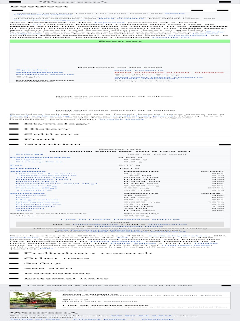 Beetroot - Wikipedia | PDF | Beetroot | Nutrition