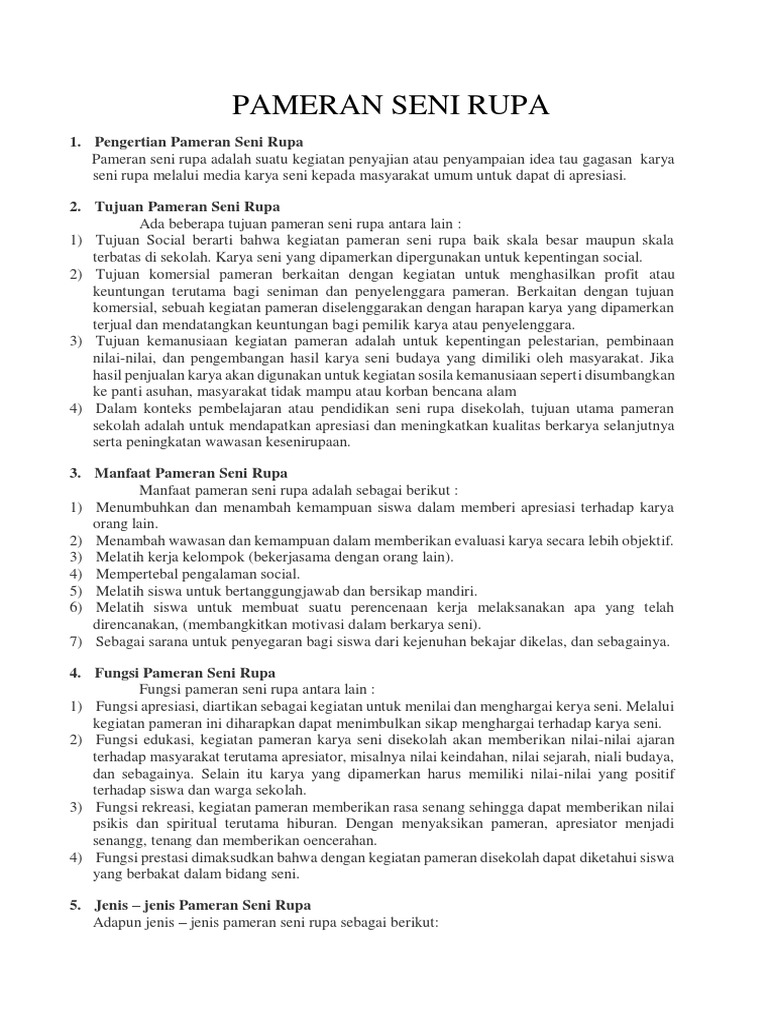 Tugas Seni Budaya 1 Pameran Seni Rupa | PDF