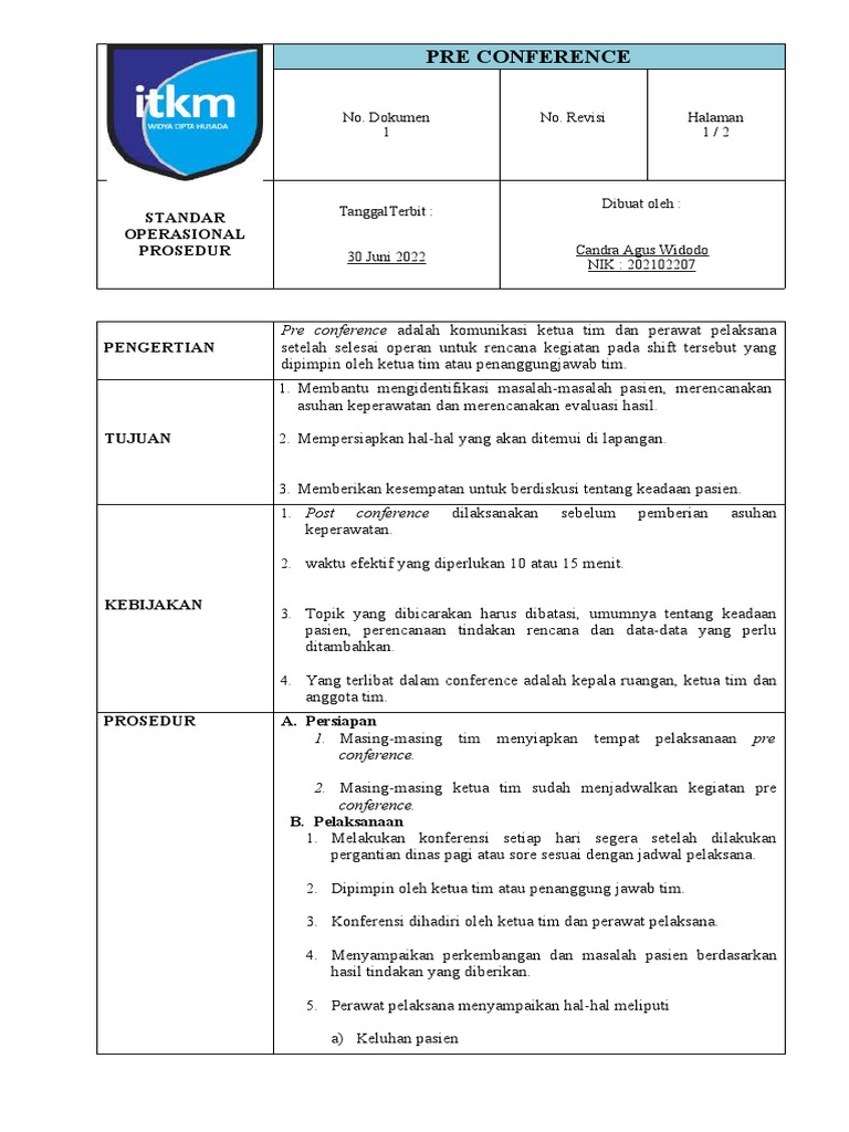 SOP Pre Conference Keperawatan | PDF