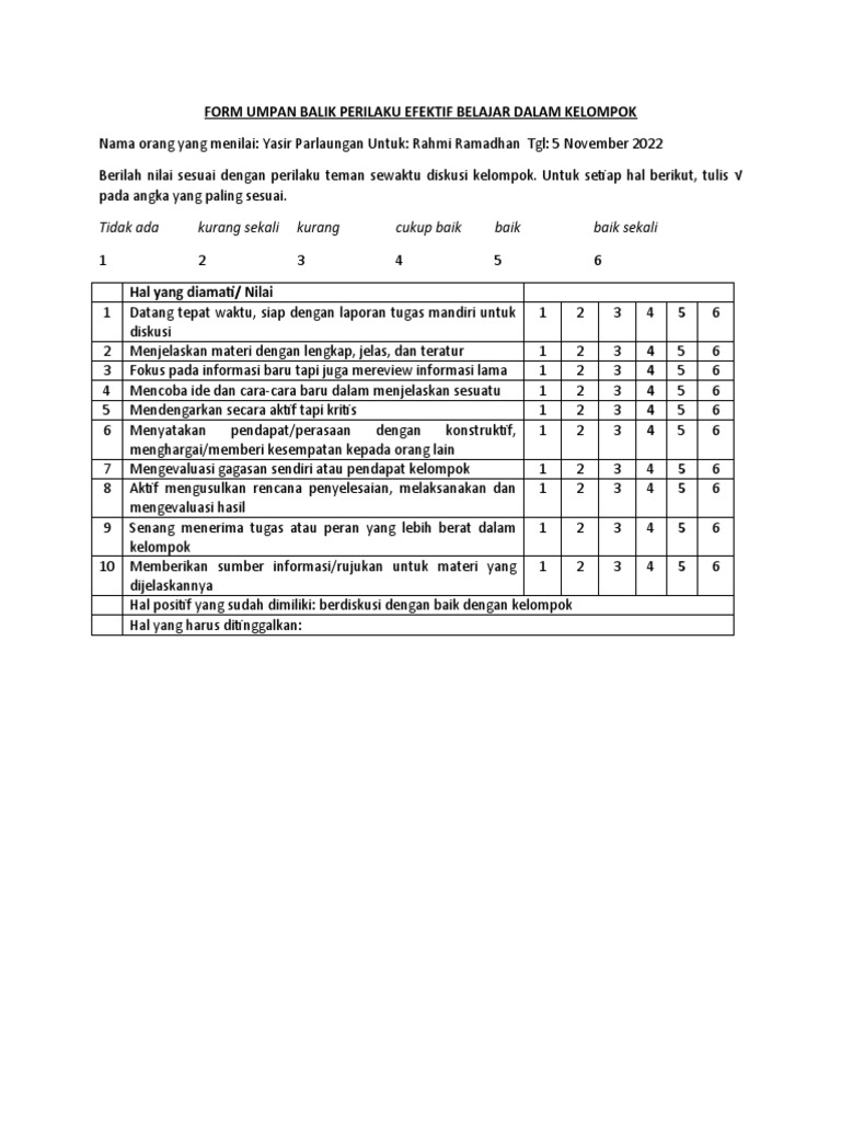 Form Umpan Balik | PDF
