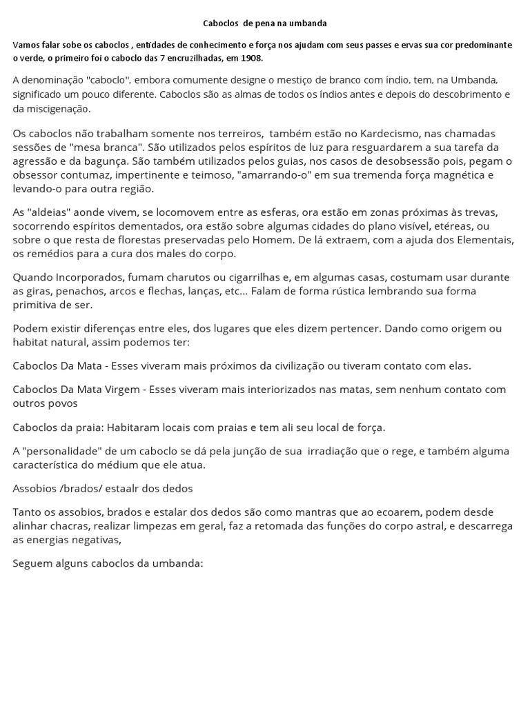 Caboclos na Umbanda: Força e Tradição | PDF | Filosofia | Juvenil