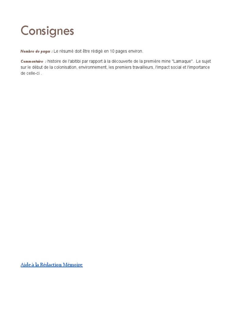 Exemple Consignes Redaction Memoire PDF | PDF