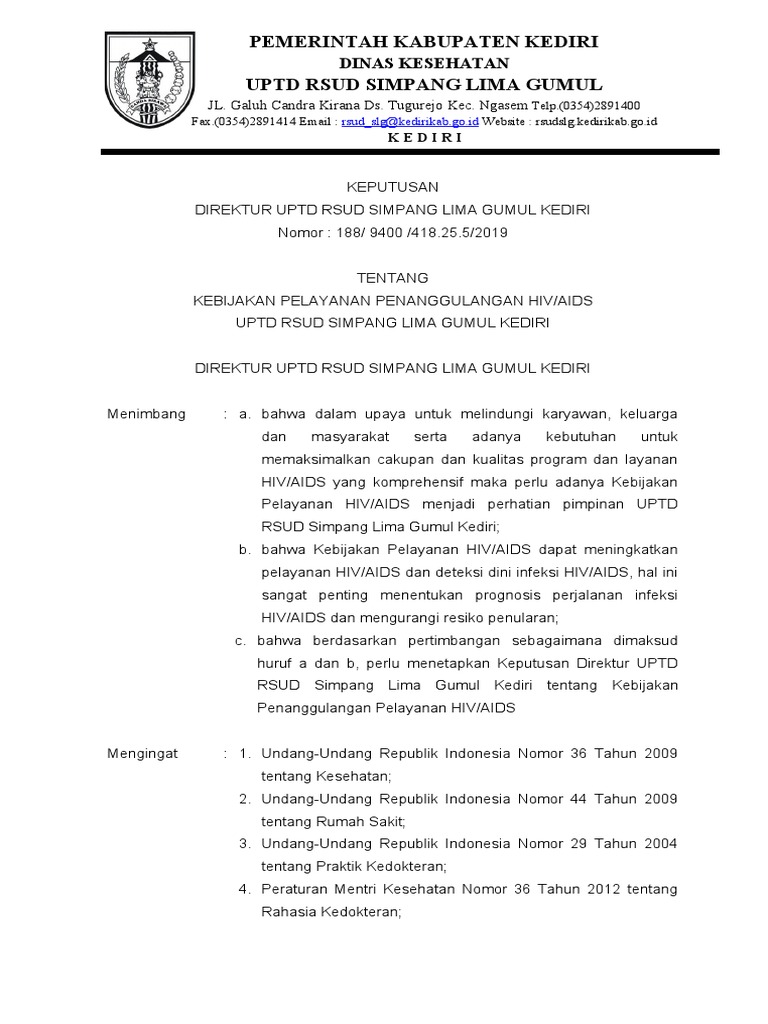 SK Kebijakan Pelayanan Penanggulangan HIV AIDS | PDF
