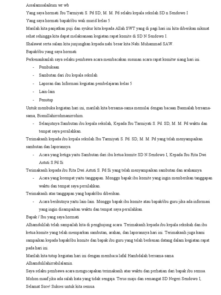 Teks MC Rapat Komite | PDF