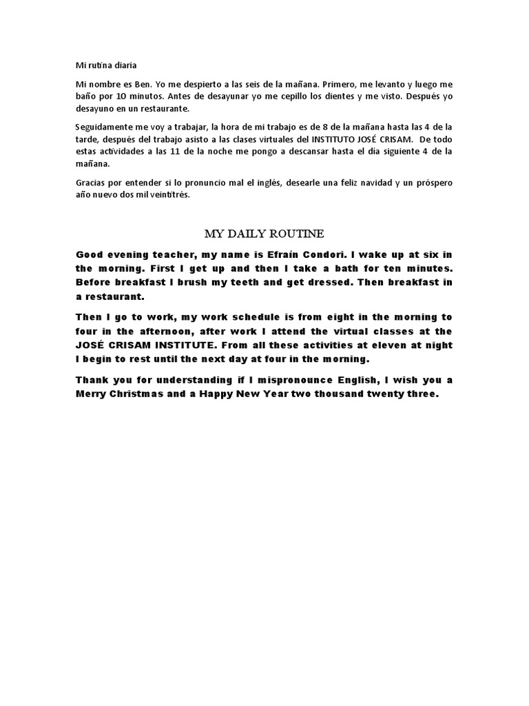 Ben's Daily Morning Routine | PDF