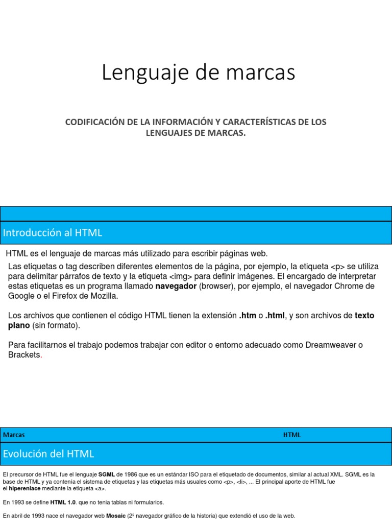Tema 2. Lenguaje de Marcas HTML - Presentación | PDF | HTML | Lenguaje de marcado