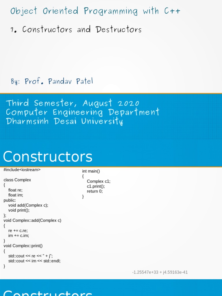 7 Constructors and Destructors | PDF | Programming | Constructor (Object Oriented Programming)