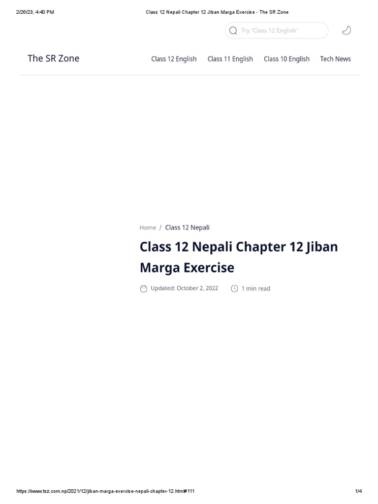 Class 12 Nepali Chapter 12 Jiban Marga Exercise - The SR Zone | PDF