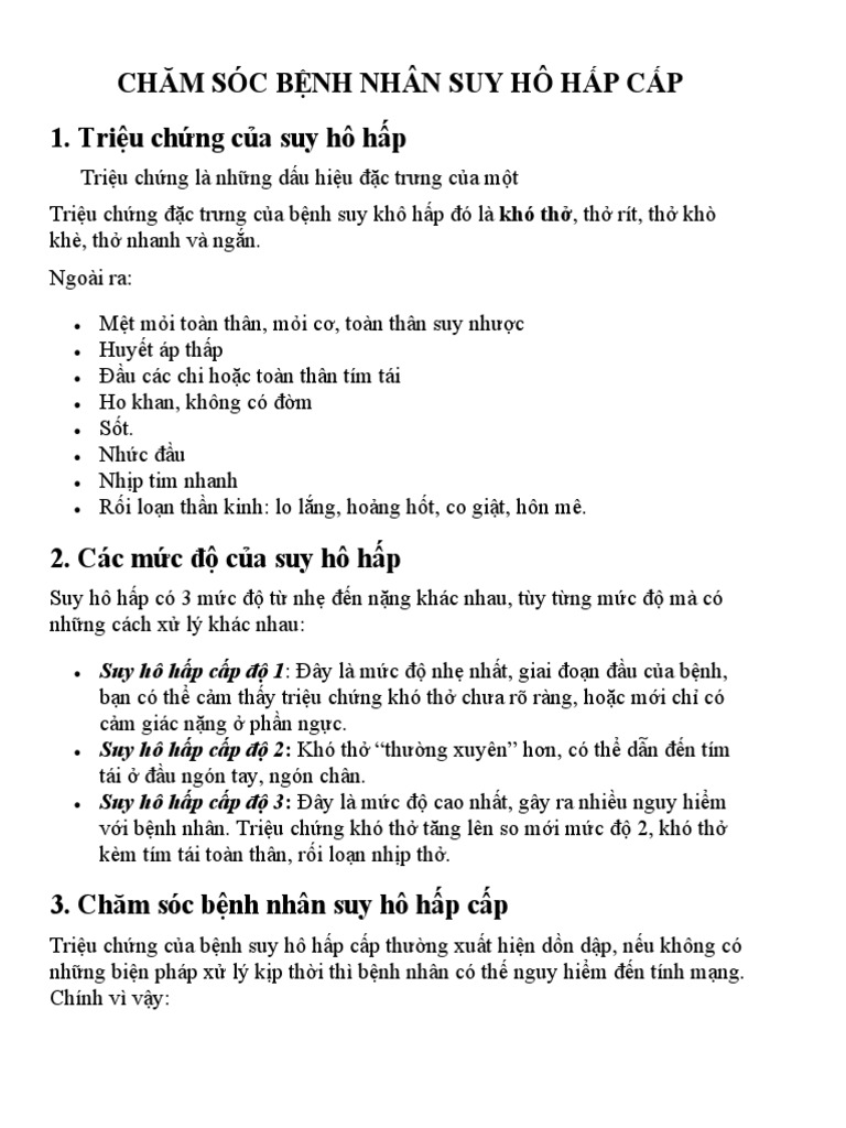 Chăm Sóc Bệnh Nhân Suy Hô Hấp Cấp 1. Triệu chứng của suy hô hấp | PDF