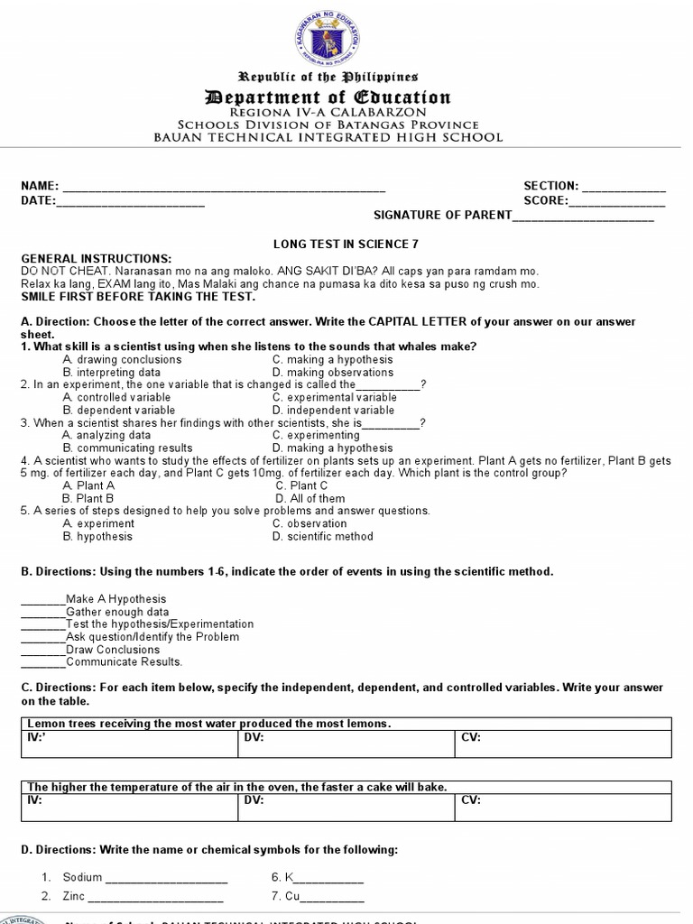 Long Test 1 | PDF | Chemical Compounds | Chemical Elements