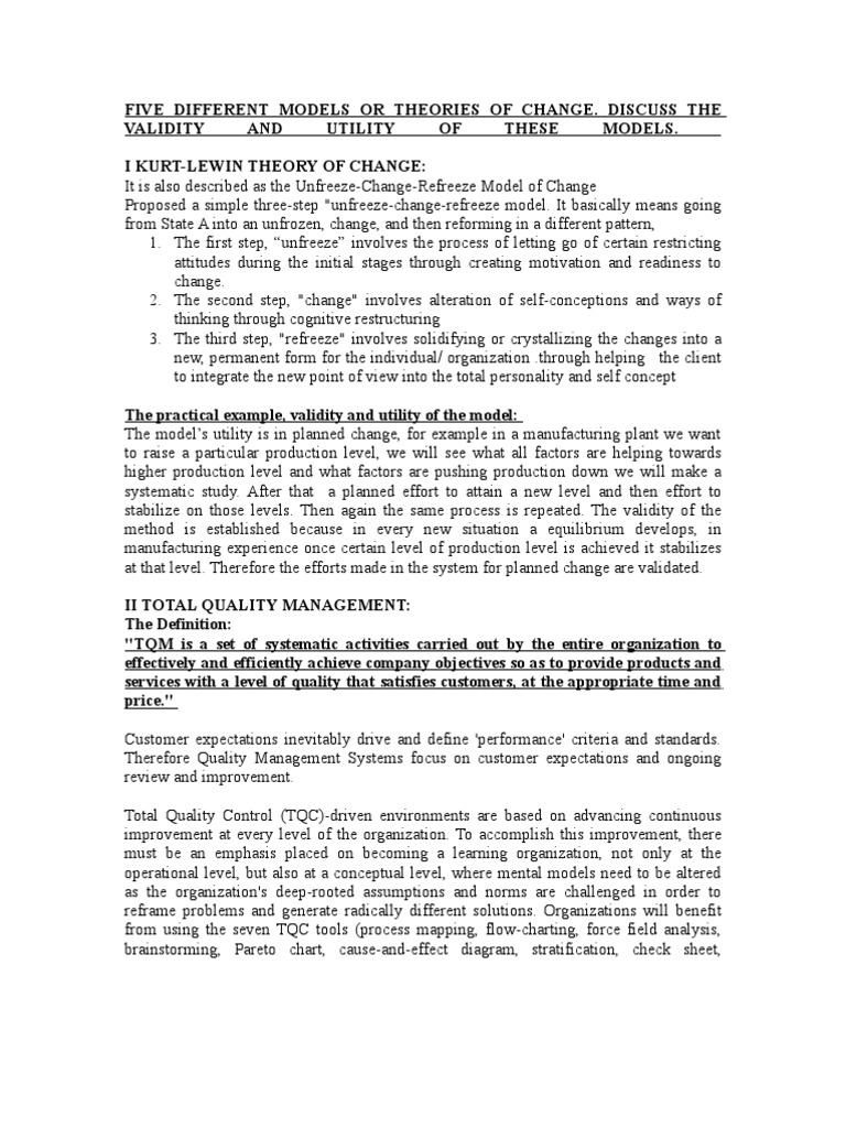 Validity of Five Change Models Explained | PDF | Design | Goal