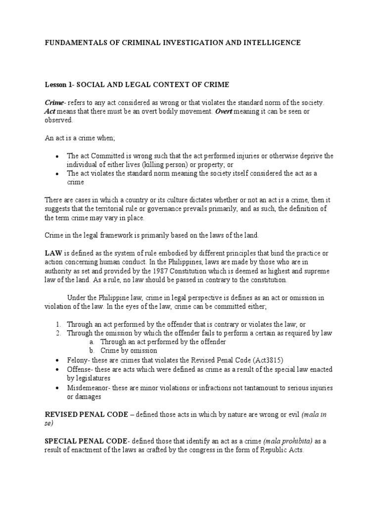 Fundamentals of Criminal Investigation and Intelligence 1 4 | PDF ...