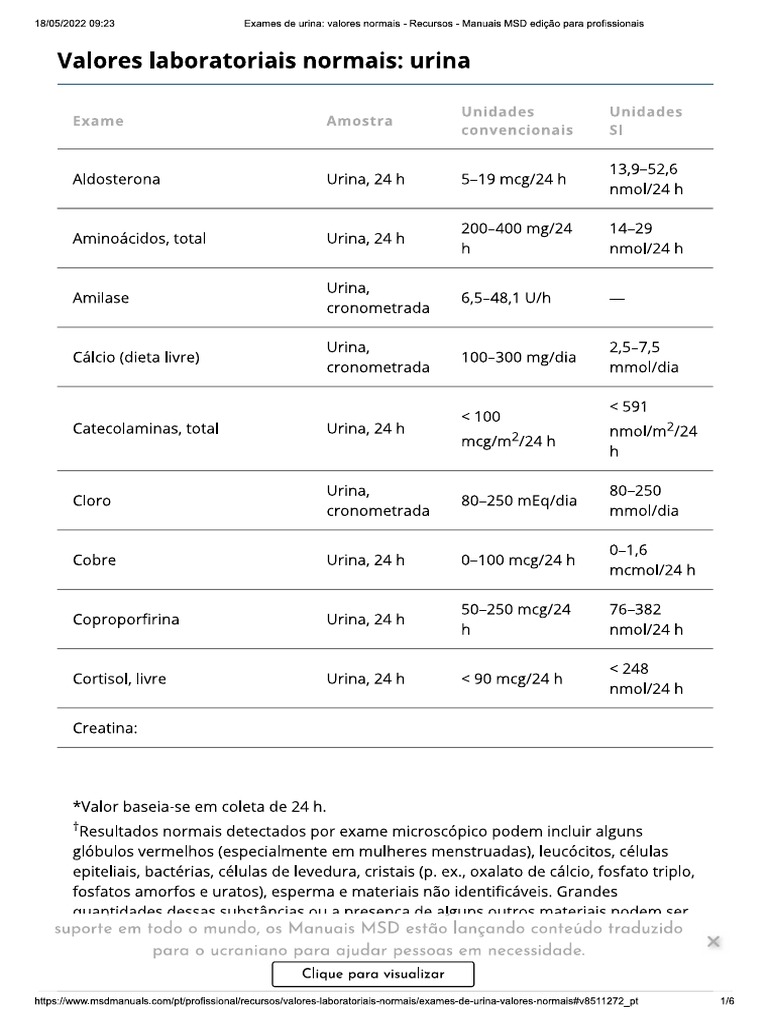 Valores de Referencia Urina PDF | PDF
