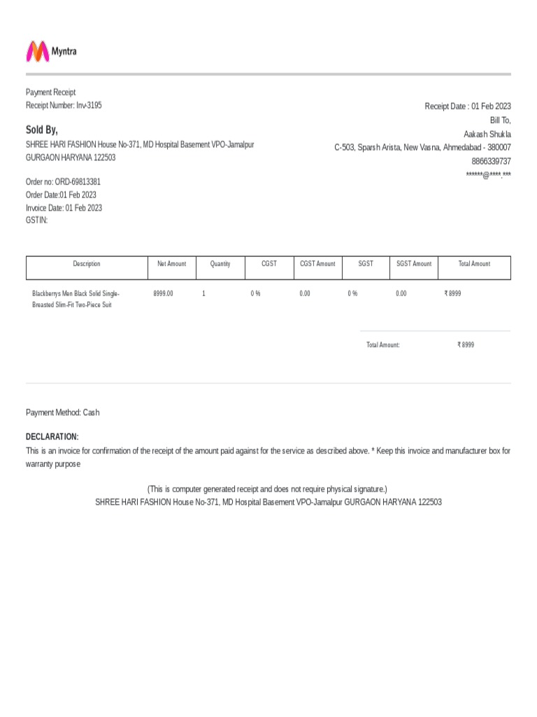 Myntra Invoice 2 PDF | PDF