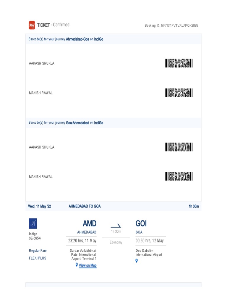 IndiGo Flight Booking: Ahmedabad to Goa Return | PDF | Airport | Identity Document