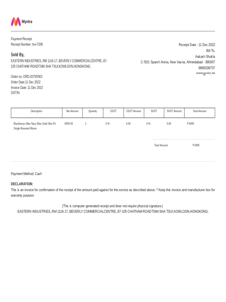 Myntra Invoice 3 PDF | PDF