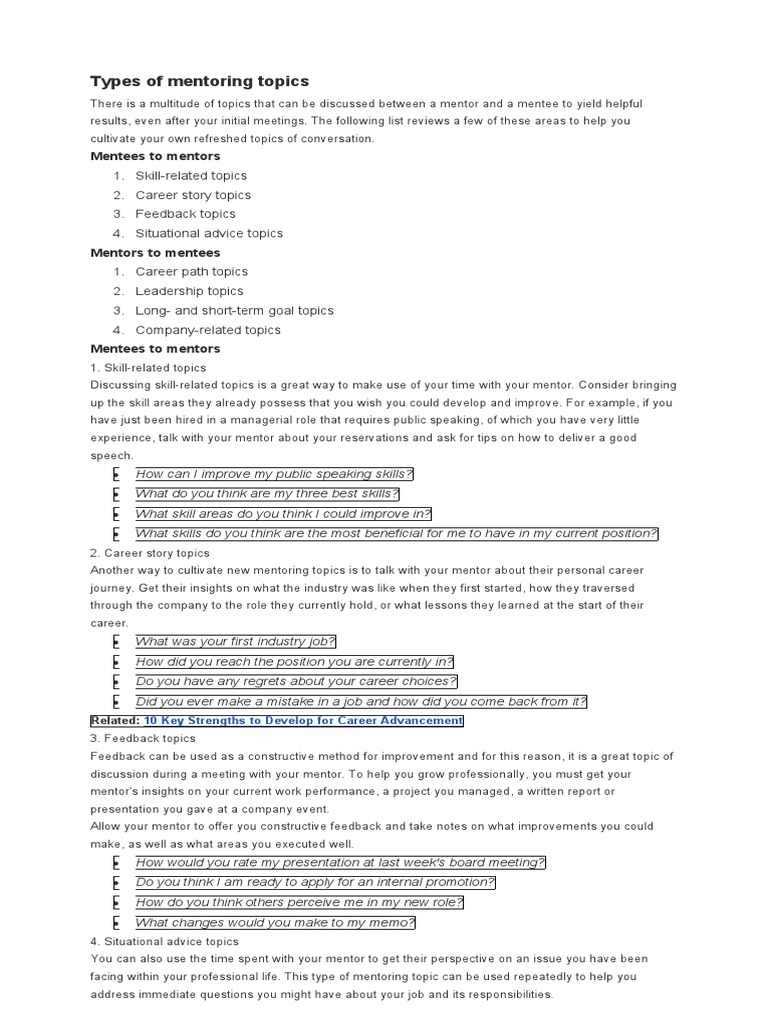 Types of Mentoring Topics | PDF | Mentorship | Communication