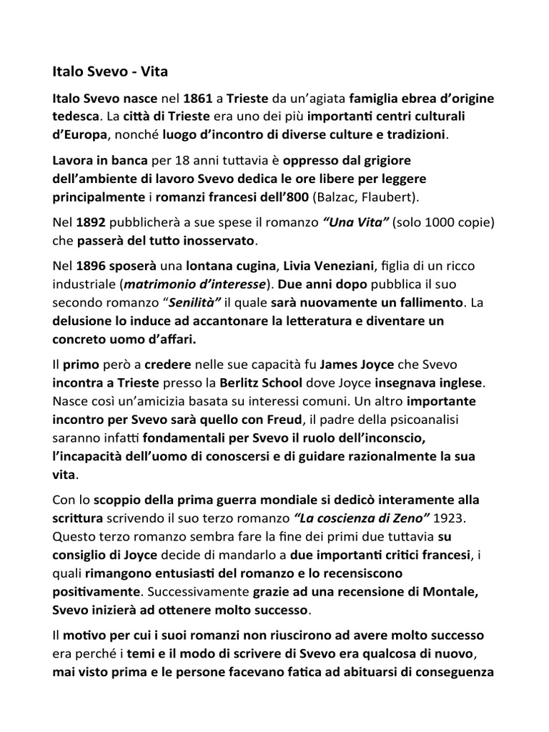 Italo Svevo Riassunto | PDF