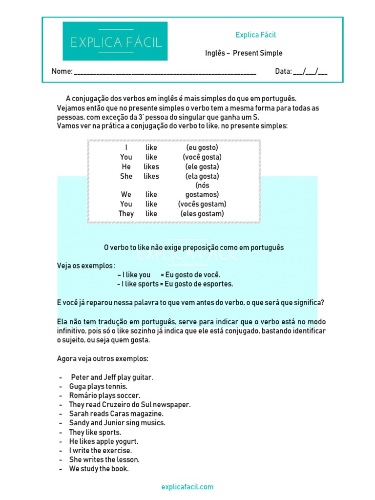 Present Simple - Apostila | PDF | Ciência cognitiva | Idiomas