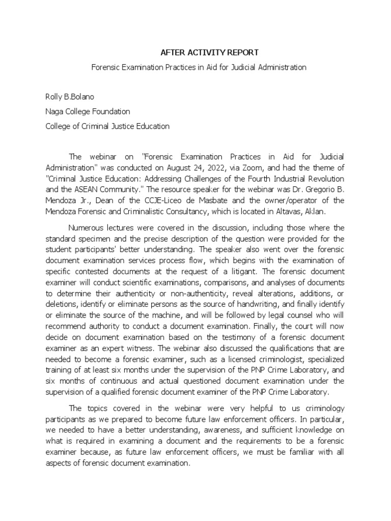 After Activity Report | PDF | Forensic Science | Justice
