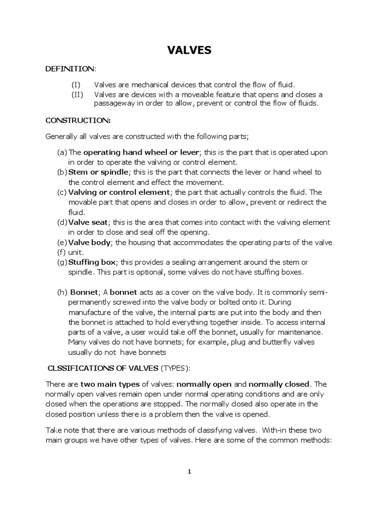 VALVES - Notes | PDF | Valve | Hydraulic Engineering