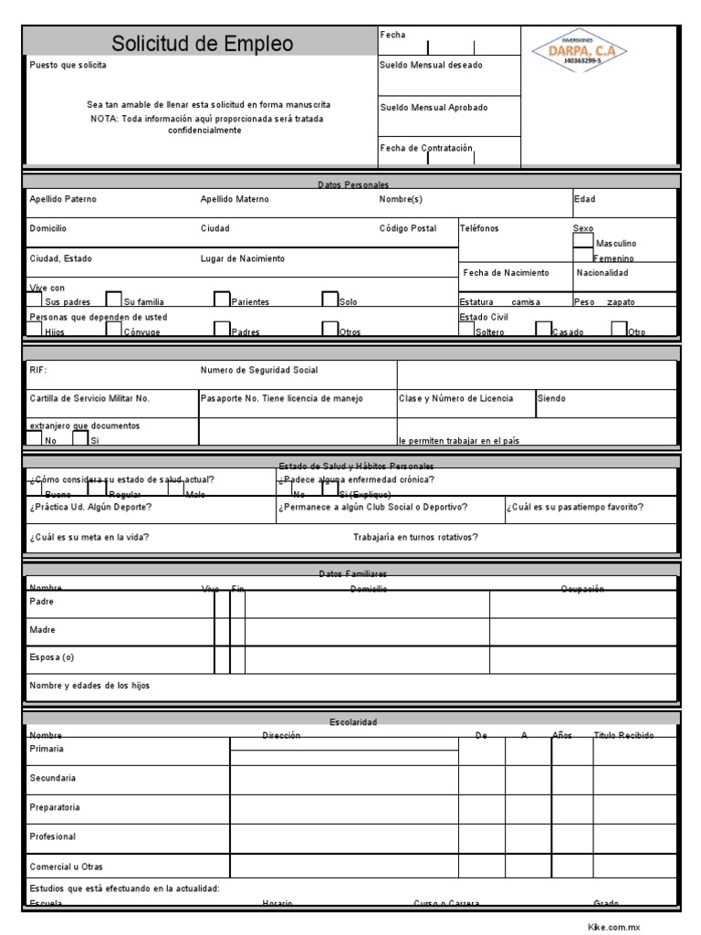 Planilla de Solicitud de Empleo | PDF