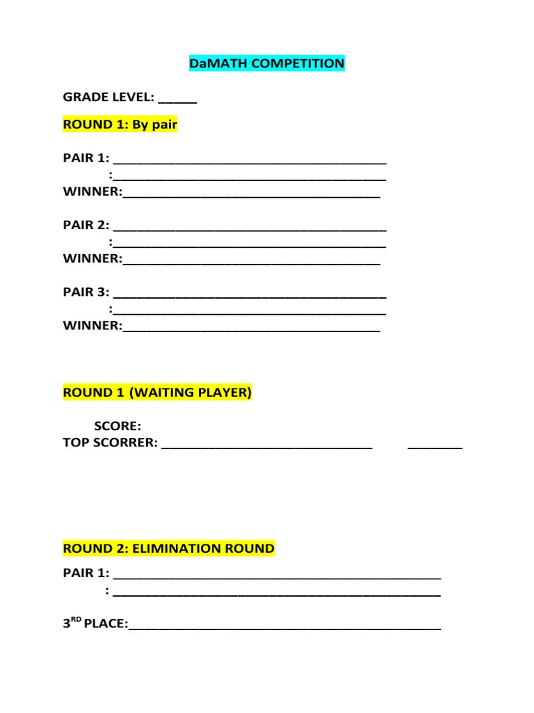 DaMATH-COMPETITION-sheet For 3 Pairs | PDF