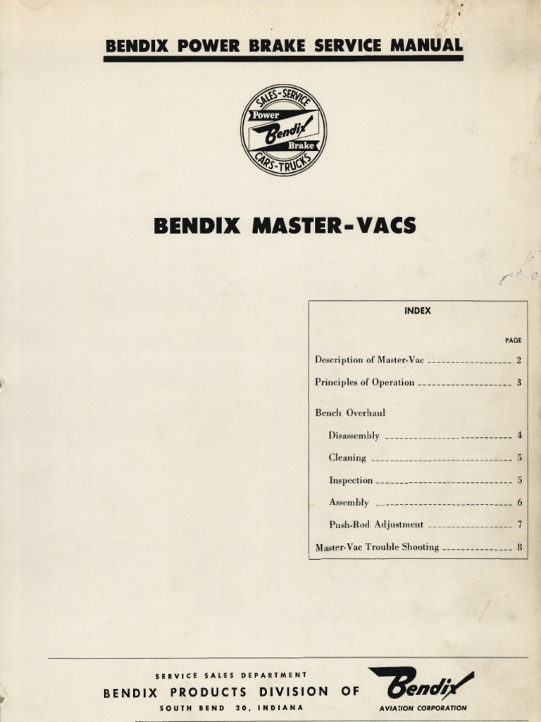 Bendix - Master-Vac - Power Brake Service Manual - OCR - 8 Pages | PDF | Piston | Brake
