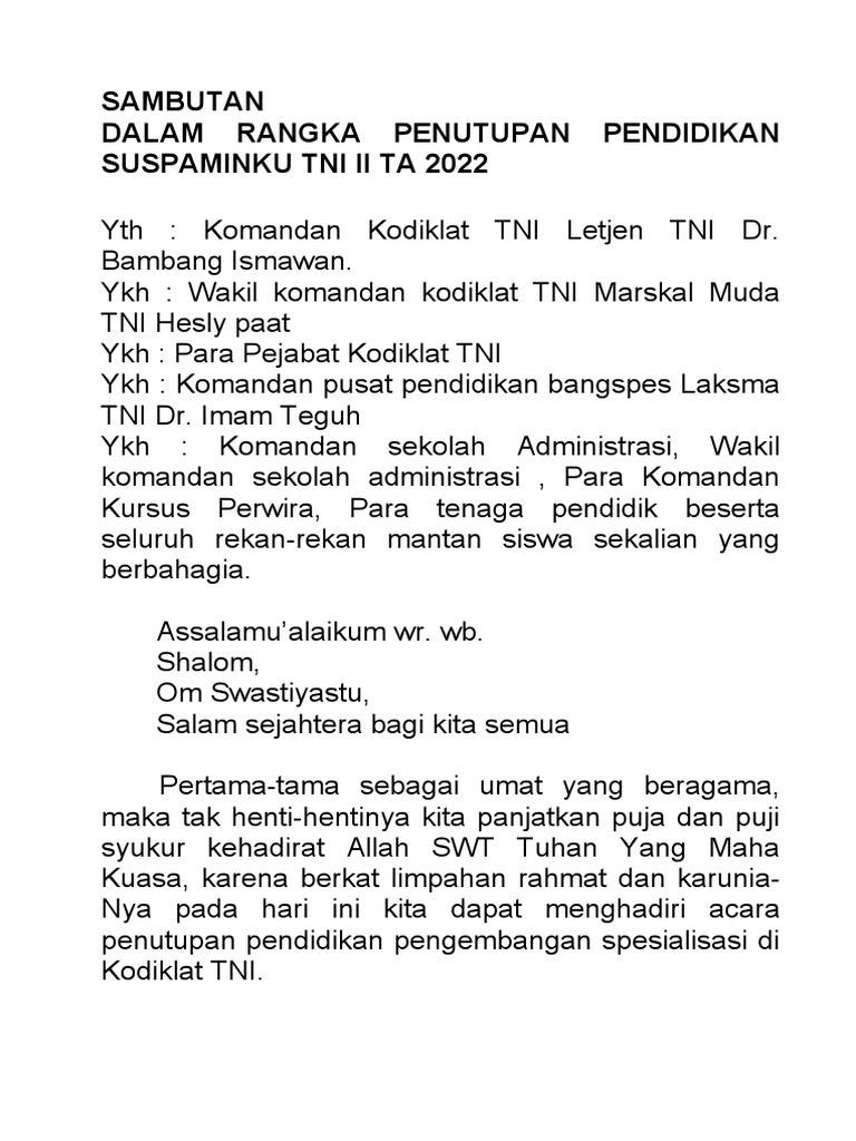 Sambutan Tupdik Suspaminku | PDF