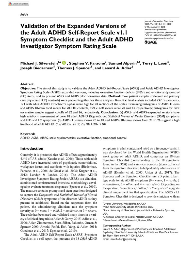 Validation of The Expanded Versions ASRS PDF | PDF | Attention Deficit Hyperactivity Disorder ...
