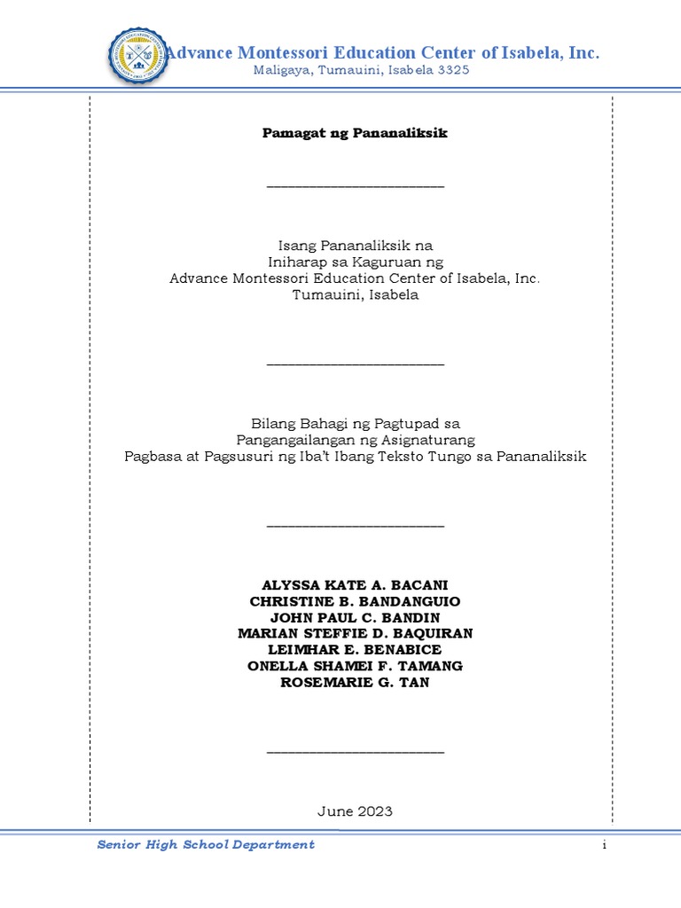 AMECI Pananaliksik Preliminary Pages Template | PDF