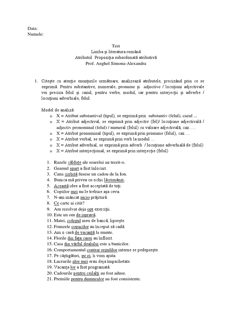 Test Atribut Si Atributiva PDF | PDF